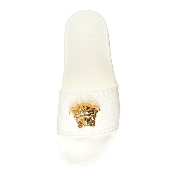 Versace | Shoes | Versace Womens Gold Medusa Head White Pool Slide Flip ...